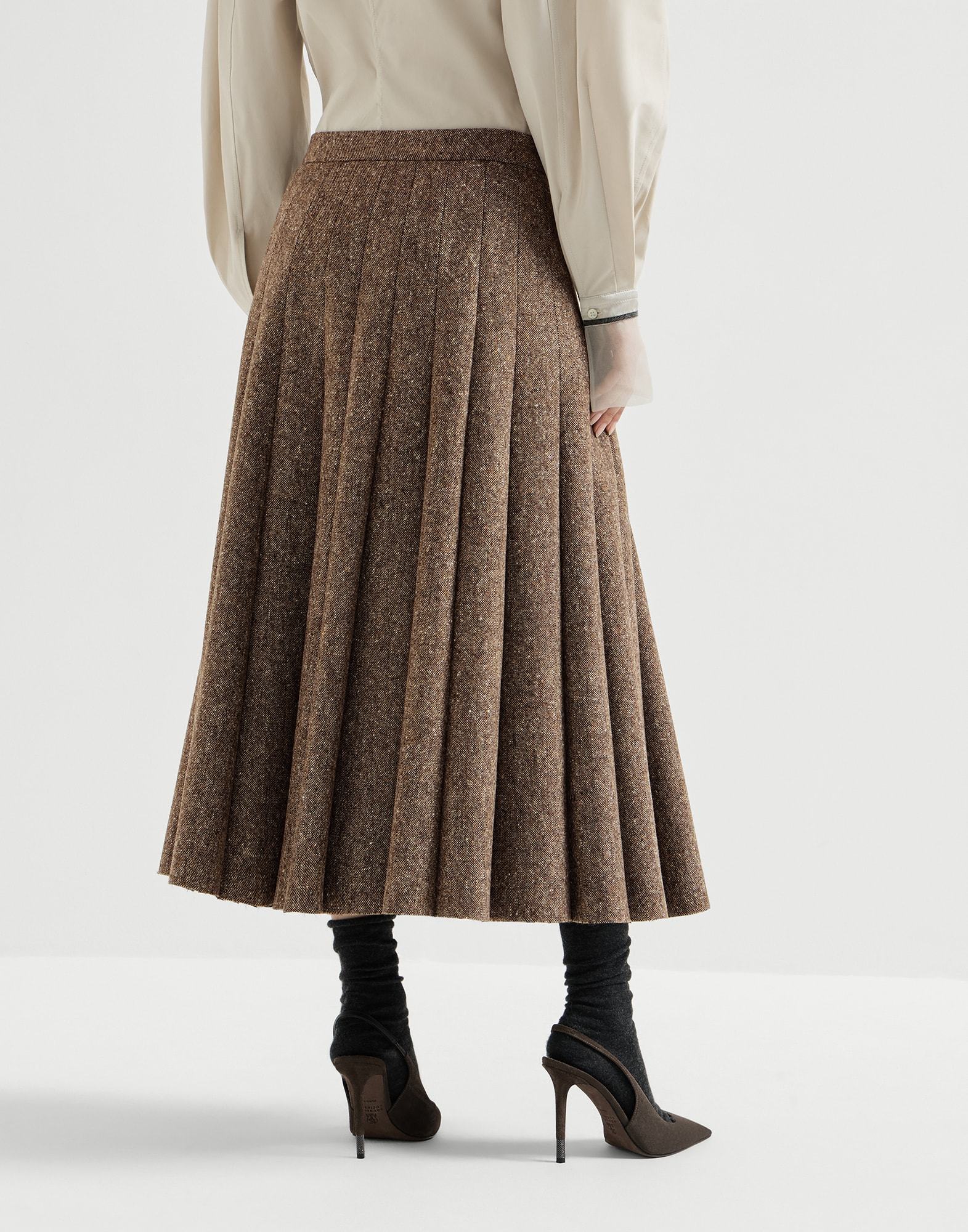BRUNELLO CUCINELLI Brunello Cucinelli Virgin Wool Donegal Pleated Flared Skirt